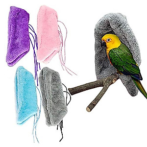 Oncpcare 2pcs Parrot Standing Perch Cover, Winter Warm Small Animal Hanging Nest Hut, Plush Pet Bird Cage Accessories (Colour Random)