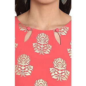 Janasya Indian Women's Tunic Tops Crepe Kurti for Women(JNE3261-KR-XL) Peach