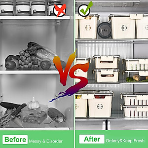 shopwithgreen Fruit Storage Containers for Fridge with Lid and Handle, Portable Fresh Produce Saver, Food Box Container with 4 Removable Colanders for Berry, Vegetable, Refrigerator Organizer Bins