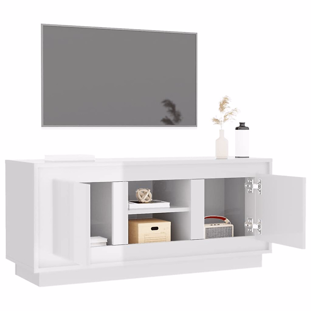 GaRcan TV Cabinet Media Furniture Sideboard Entertainment Centre TV Console Media Unit HiFi Cabinet Concrete Grey 102x35x45 cm Engineered Wood (High Gloss White)