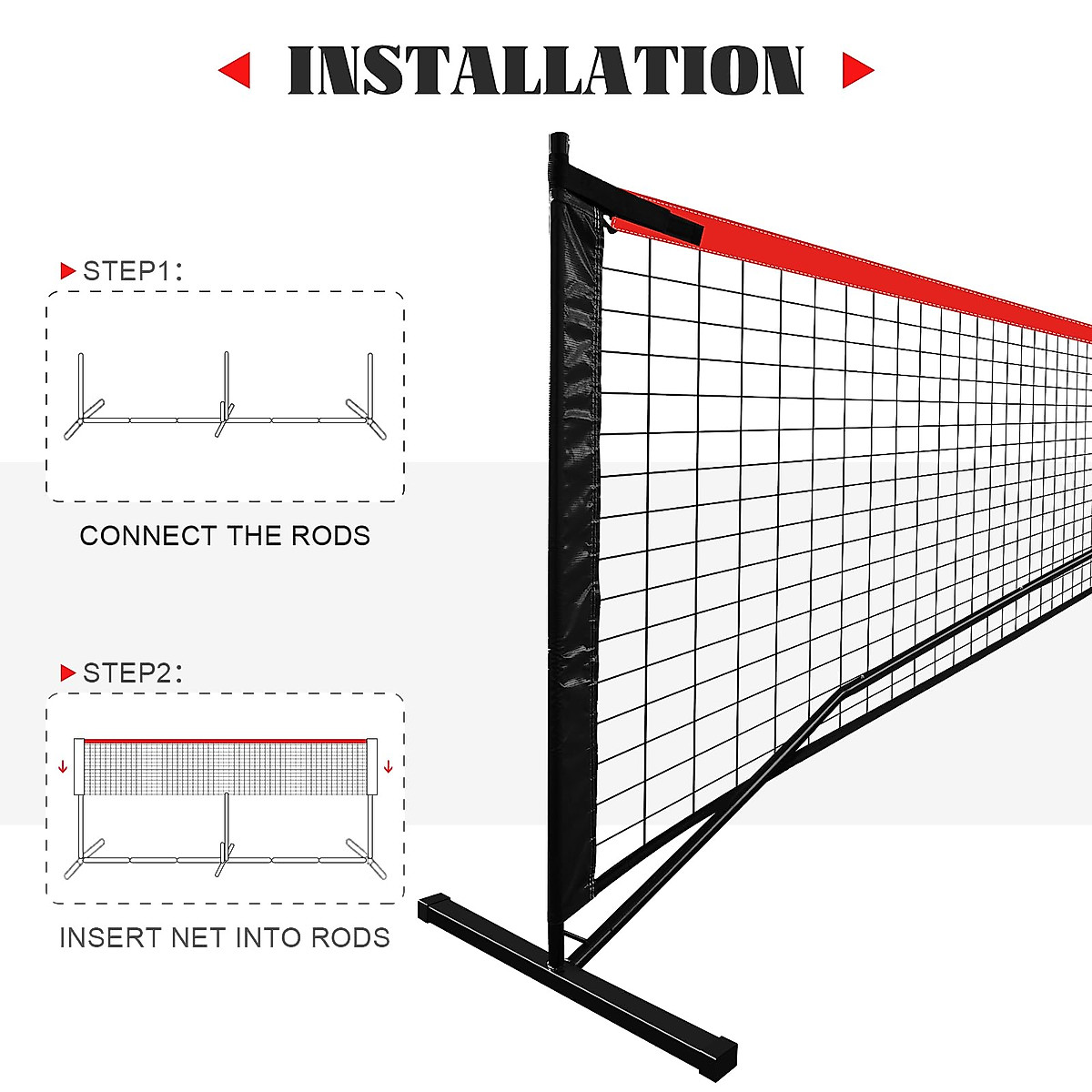 Wakefa Portable Pickleball Net System,22 FT Weather Resistant Pickleball Net USAPA Regulation Size with 4 Paddles, 2 Outdoor Pickle Balls, 2 Indoor Pickleballs and Carry Bag