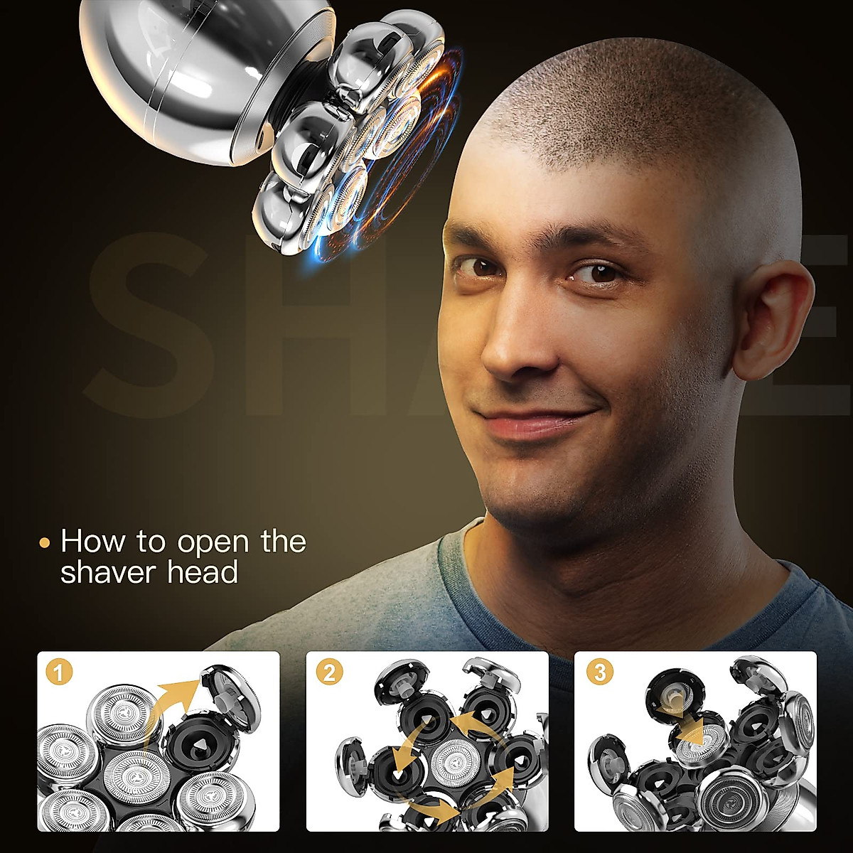 7D Head Shaver for Men, TURN RAISE 6 in 1 Waterproof with LCD Display Bald Head Shavers for Men, Wet Dry Electric Razor for Men, USB Rechargeable Electric Shavers for Men Bald Head