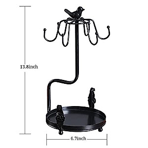 LWXPAIYY Coffee Mug Tree Holder,Tea Cup Storage Rack with Small Storage Area for Counter,Mug Holders Countertop for 6 TeaCups,Metal Coffee Mug Tree Stand Rack with 6 Hooks (Black)