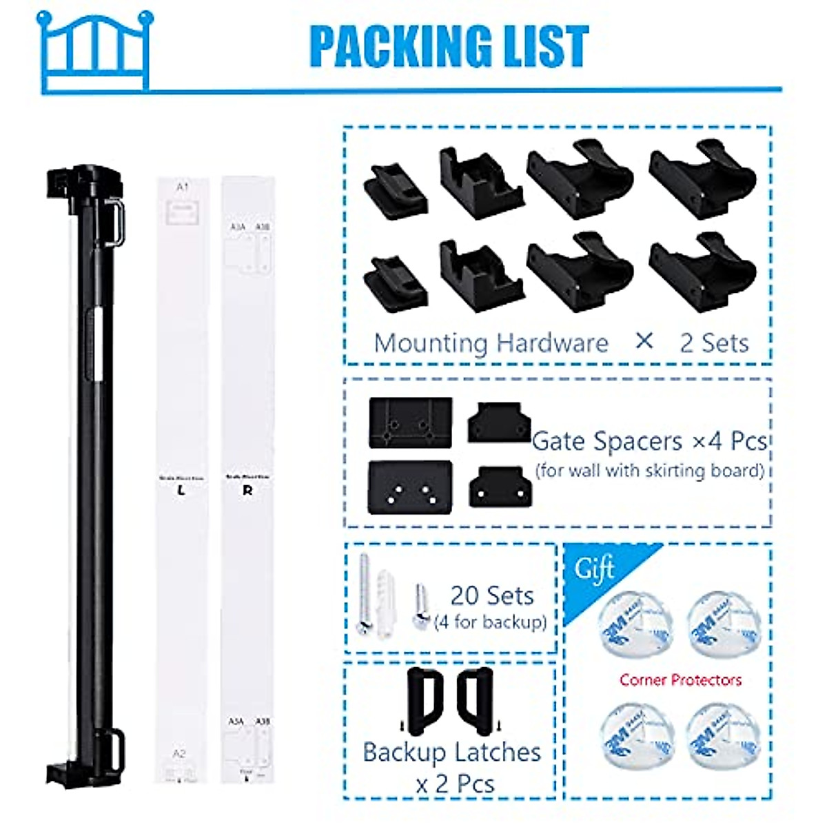 Double Elite Retractable Stair Gate 71 inch Widest Baby Safety Gate, 34” Tall, One Hand Operated Baby Gate with Spacers/Upgraded Parts, Indoor/Outdoor Stair Gate for Baby/Pet Dog/Stairway, Black