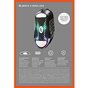 SteelSeries Aerox 9 Wireless – Ultra-Lightweight Wireless Gaming Mouse – 18000 CPI – TrueMove Air Optical Sensor - Water Resistant– 180 Hour Battery – 18 Programmable Buttons