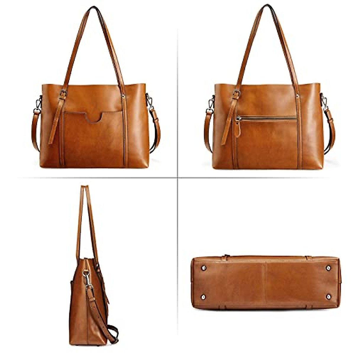 S-ZONE Women Genuine Leather Top Handle Satchel Daily Work Tote Shoulder Bag