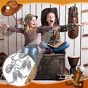 151 Pcs Cowboy Western Party Favors Cowboy Keychain Western Keychain Cowboy Hat Boot Horse Shoe Keyring with Organza Bags Thank You Tags and Rope for Guests Engagement Western Party Favor Supplies