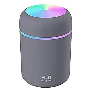 Kamon 300ml Mini Ultrasonic Cool Mist Humidifier, 7 Color LED Night Light, 2 Mist Mode, Auto Shut-Off for Car, Home, Office, Travel (Grey)