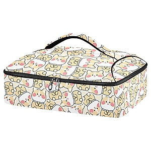 Kcldeci Insulated Thermal Food Carrier Insulated Casserole Carrier for Hot or Cold Food,Cute Corgi Dog (2) Insulated Tote Bag for Potluck Cookouts Parties Picnic,Lasagna Lugger