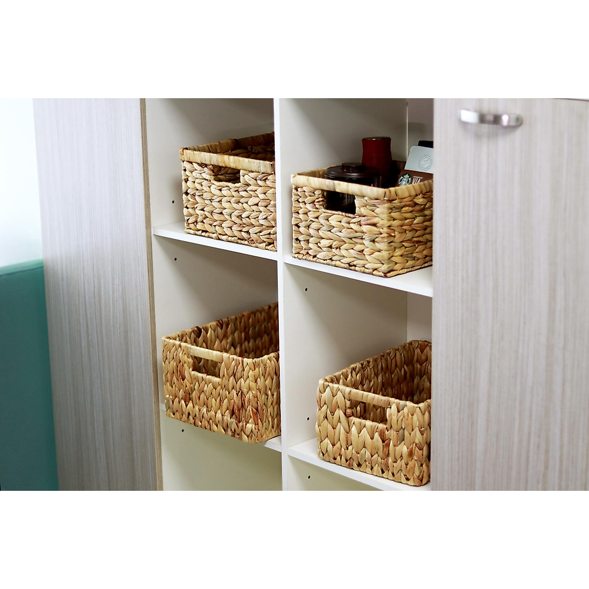 Rlosjin Wicker Storage Basket, Organization Basket, Storage Basket With Built-In Handles, Water Hyacinth Stand (2-Pack, Natural Hyacinth)11.4x11.4x7.1&9.8x9.8x6.5