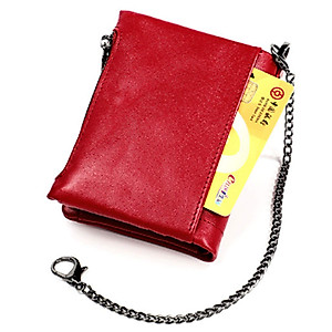 Vintage Women's RFID Blocking Leather Wallet small Chain (Red)