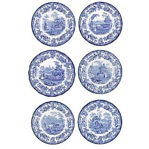 Spode Blue Room Collection Plates | Set of 6 | Dinner, Salad, Pasta, and Appetizer Plate | 10.5-Inch | Fine Earthenware | Microwave and Dishwasher Safe | Made in England (Zoological)