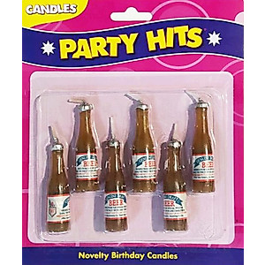 Beer Bottle Shaped Birthday Cake Cupcake Candles - 6 pc