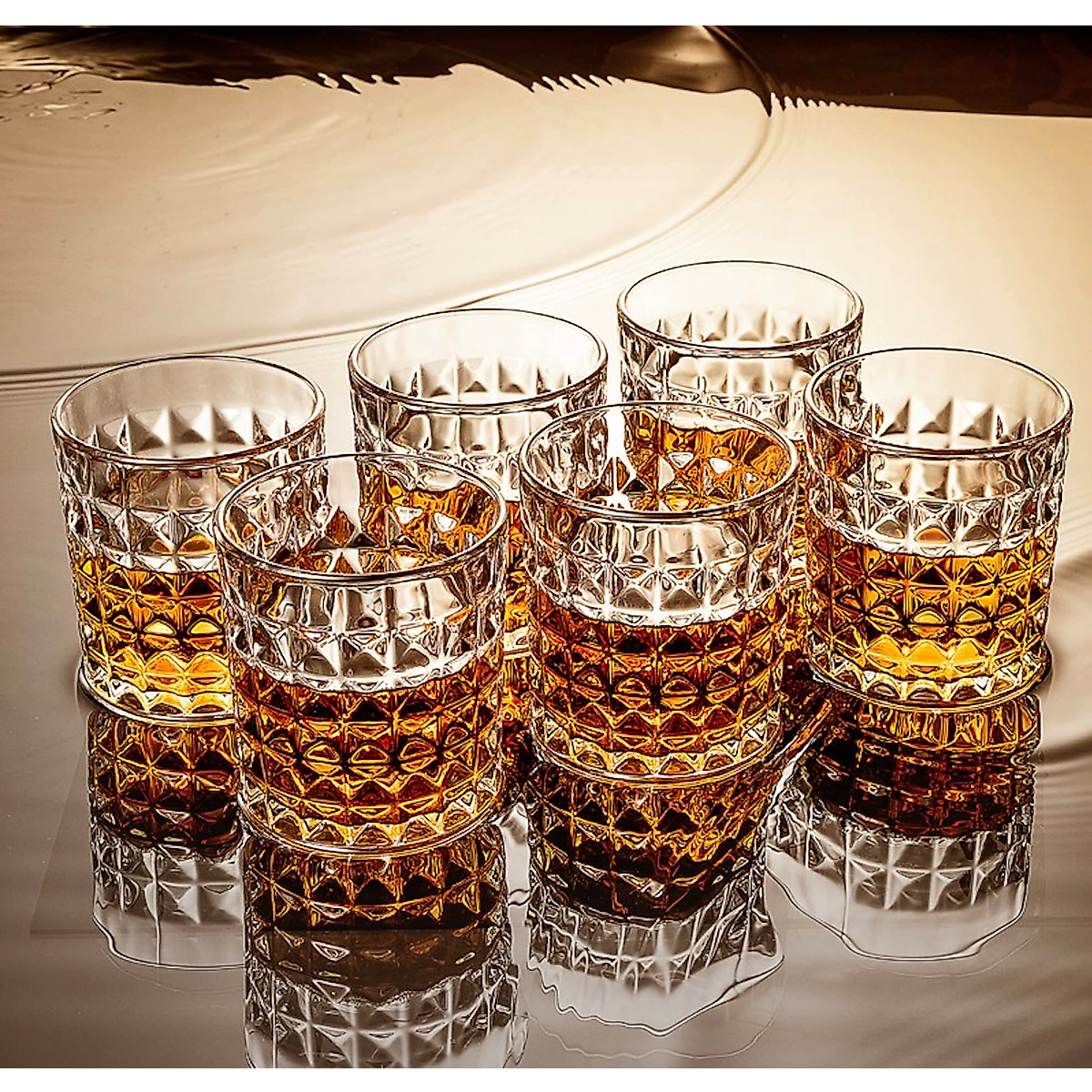 Czech Bohemian Crystal Glass Set of 6 Whiskey Glasses 8oz./250ml. Elegant Diamond Design Heavy Base Old Fashioned Style Bourbon Scotch Brandy Holiday Gift Birthday Wedding Housewarming Anniversary