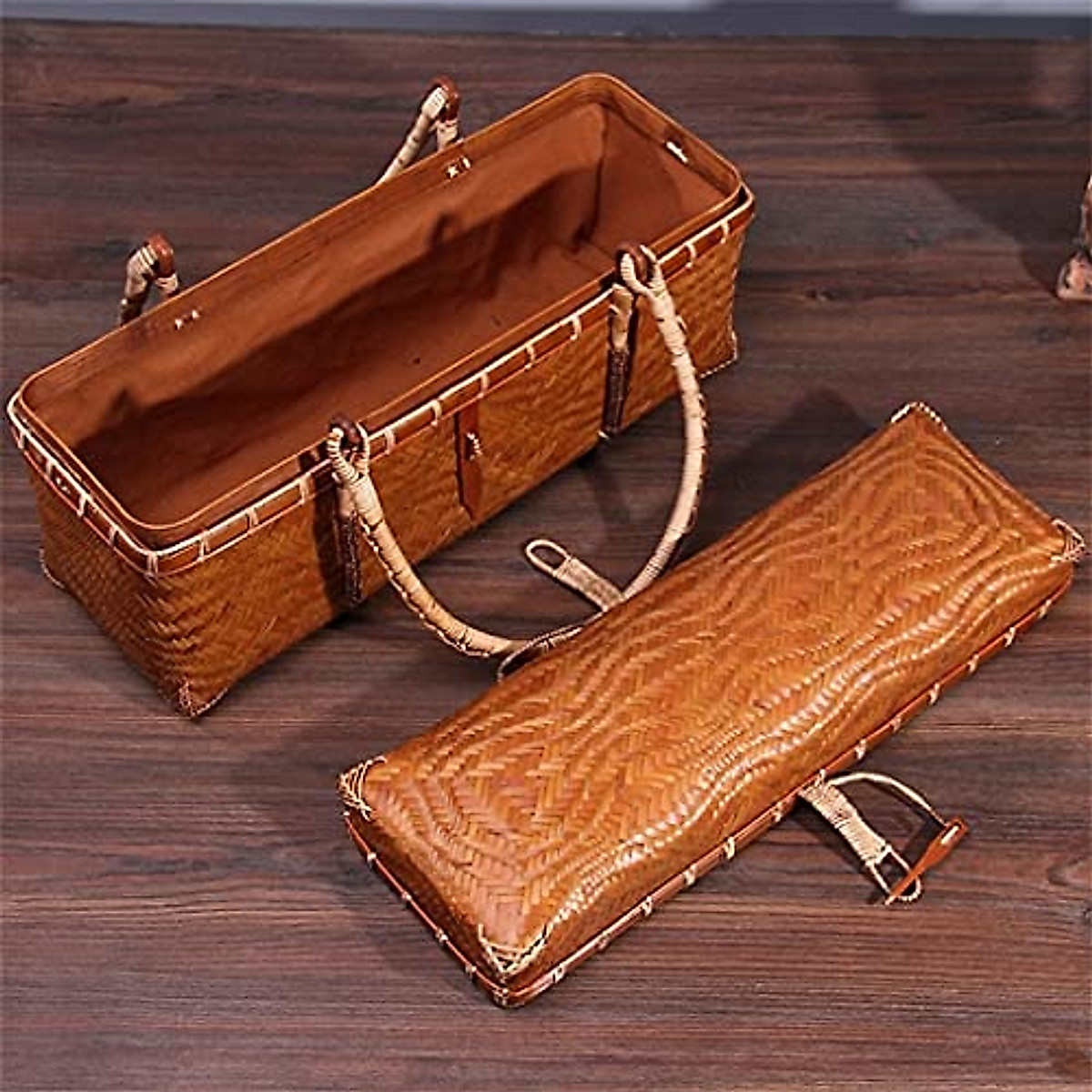 UPJAKS Creative Handmade Wicker Picnic Basket with Lid and Movable Handles Features A Wood Lock Camping, Day Travel, Beach, Hiking, BBQ and Family