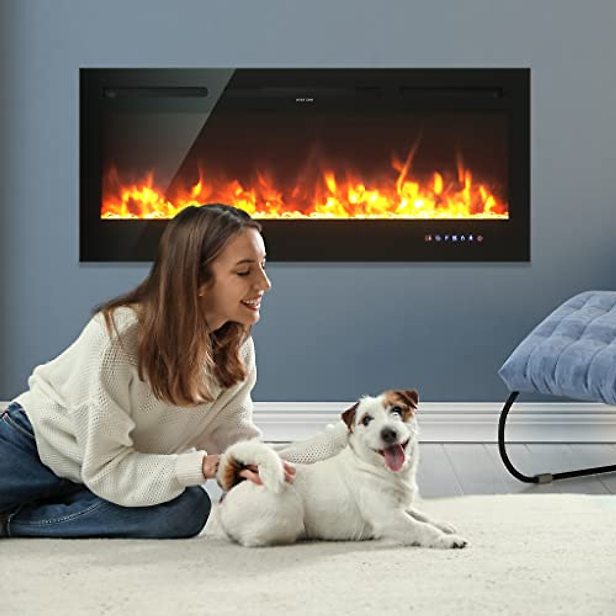 ORALNER Electric Fireplace 50 Inch Wide, Recessed in-Wall & Wall-Mounted Fireplace Insert Heater with Remote, 8H Timer, 9 Flame Colors & 5 Adjustable Brightness, Thermostat, 750W/1500W (50 Inches)