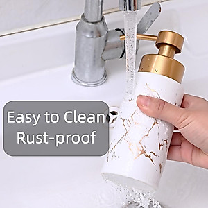 Marble Soap Dispenser, Ceramic Foam Soap Dispenser with Rust Proof Golden Pump (White)
