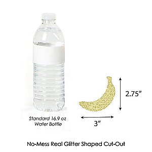 Gold Glitter Banana Party Straws - No-Mess Real Gold Glitter Cut-Outs and Decorative Tropical Party Paper Straws - Set of 24