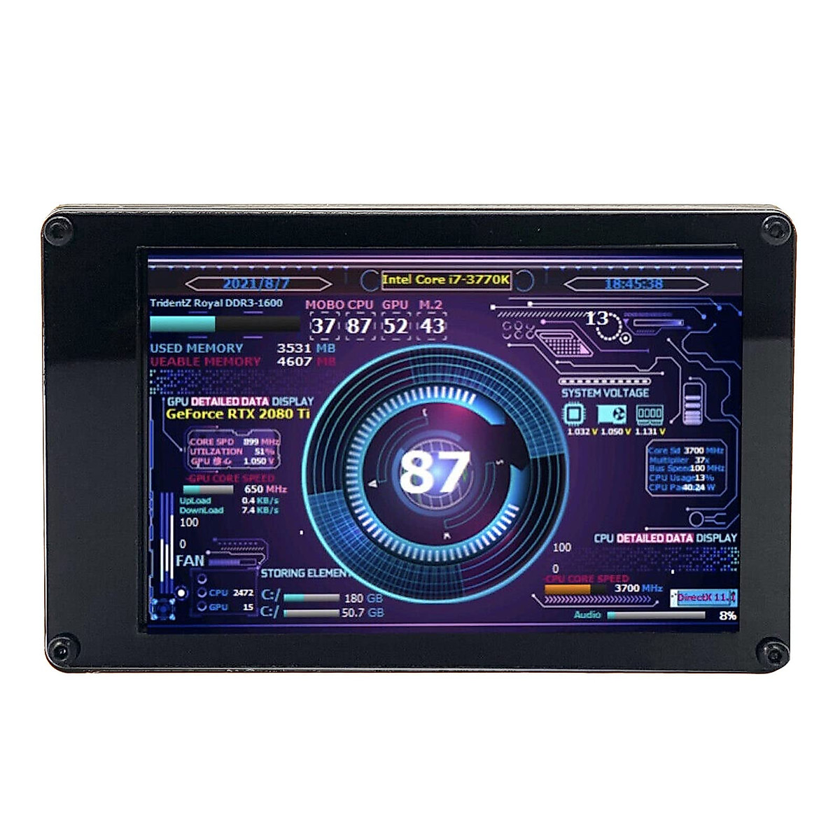 3.5 Inch PC Sensor Panel Display,Computer Temp Monitor, Mini Screen Temperature Display PC CPU Data Monitor for PC CPU RAM Data, 360 Degree Rotation Sub Screen for Computer Case, Computer Temp Mo