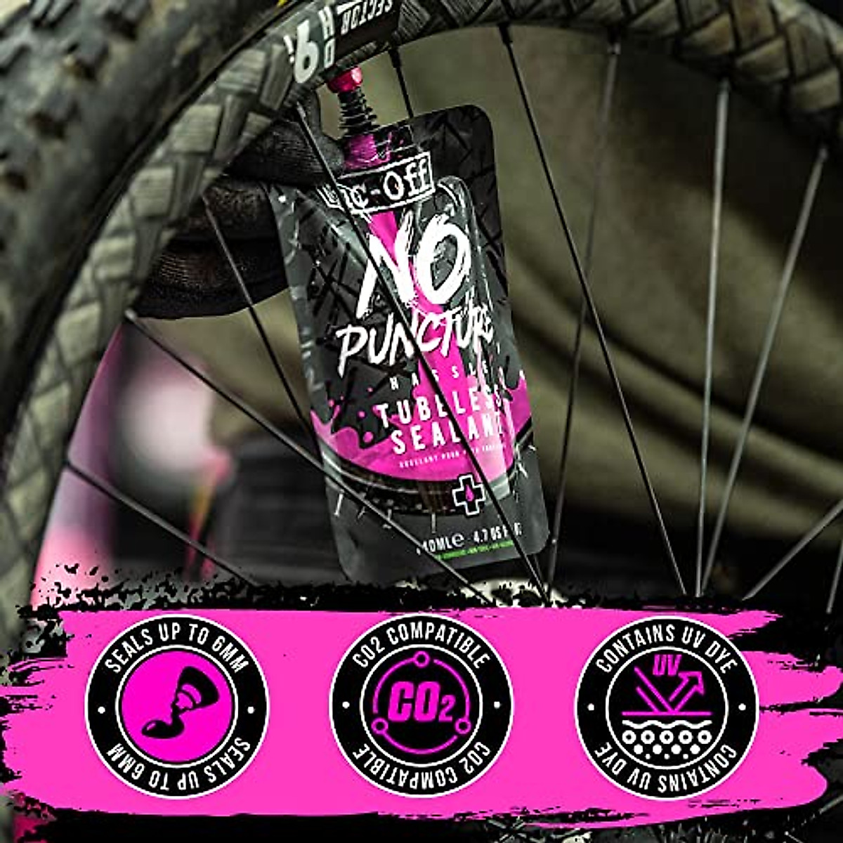 Muc Off No Puncture Hassle Tubeless Sealant, 1 Liter - Advanced Bicycle Tyre Sealant with UV Tracer Dye that Seals Tears and Holes Up to 6mm