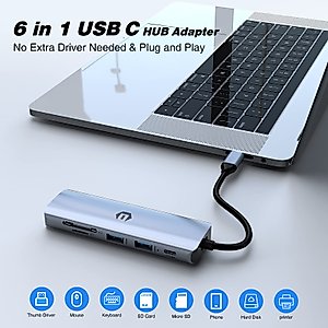 HOPDAY USB C Hub, USB C Adapter 6 in 1, USB C Hub Multiport Adapter USB C Dock with 4K HDMI, USB 3.0, PD 100W, SD/TF, MacBook Pro/Air iPad Pro Adapter, for Laptop, Surface Pro 8