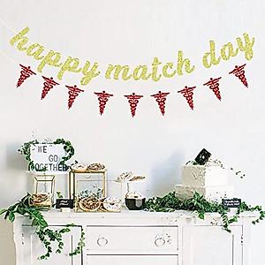 Happy Match Day Banner, Residency Match/Congratulations You Matched Decorations, Congrats on Matching, Doctor Graduation Party Decorations 2023 Red and Gold Glitter