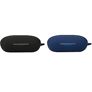 2 Pack DAYJOY Soft Silicone Protective Case Cover Compatible with Skullcandy Push Active Earbuds, Protective Skin Sleeve with Key Chain(Black+Blue)