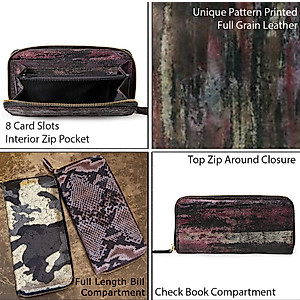 CoFi Wallets - Genuine Handmade Full Grain Leather Zip Wallet, Unique Black Anaconda Pattern