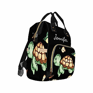 InterestPrint Personalized Little Turtle Diaper Bags Backpack with Name Custom Baby Bag Nursing Nappy Bag Travel Tote Bag for Girl Boy