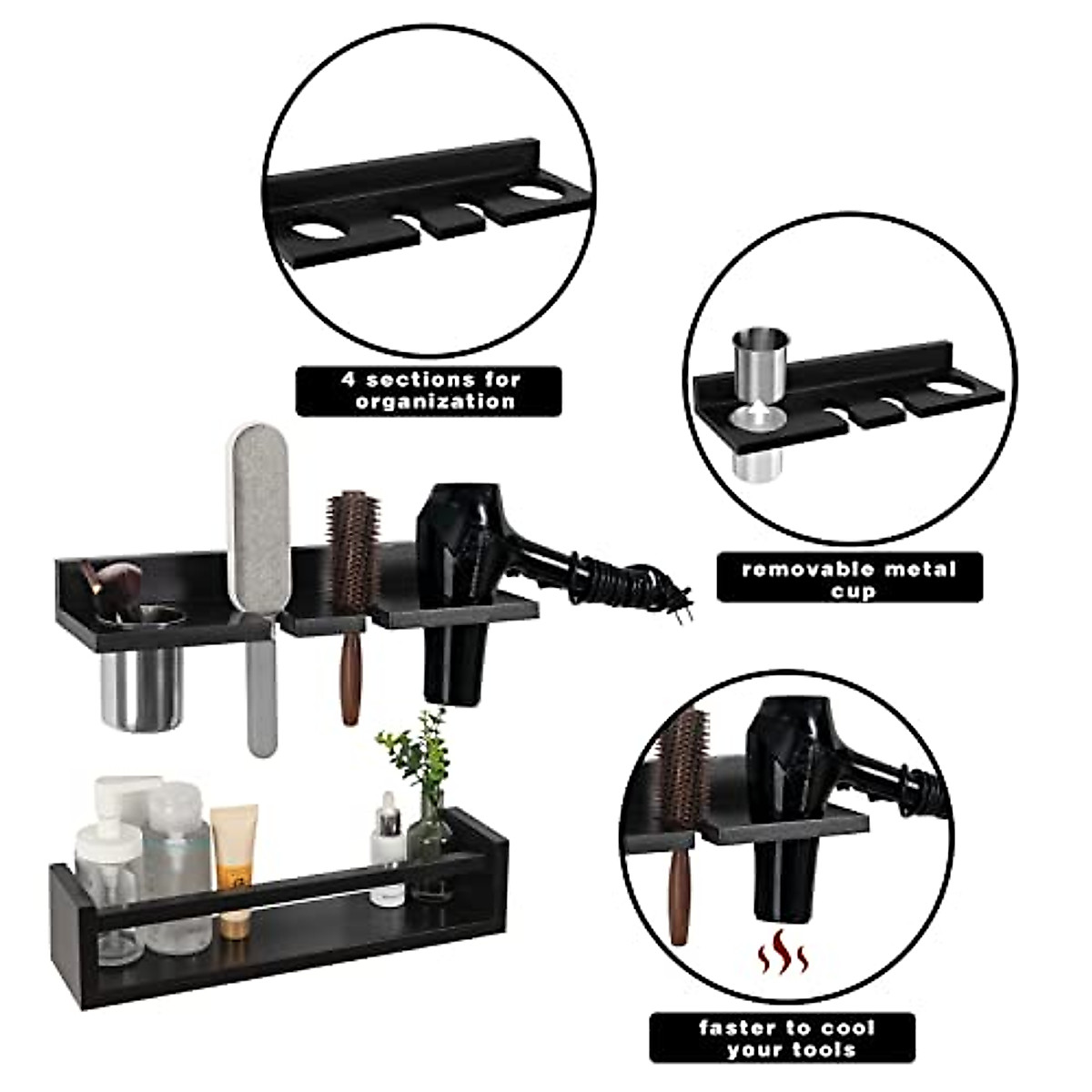 Hair Tool Organizer Wall Mount, Hair Dryer Holder, Blow Curling Iron Holder, Hair Organizer Storage Hairdryer Holder for Bathroom, Vanity Hot Styling Hair Straightener Brush Tool Accessory for Woman