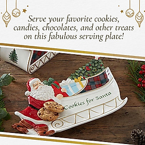 Spode Christmas Tree Collection Figural Santa Sleigh Cookies for Santa Platter | 12 Inch Serving Plate for Cookies, Desserts and Christmas Treats | Made of Dolomite | Perfect Holiday Gift and Christma