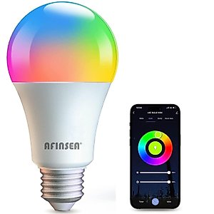 AFINSEA Smart Light Bulbs,Bluetooth Color Changing Light Bulbs That Work with tuya APP,9W Warm White 6500K,A19 E27 RGBW Colored Bulb,Music Sync,Dimmable 16 Million Colors Light Bulbs-1 Pack