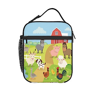 KiuLoam Insulated Lunch Box Farm Animals Cow Pig Sheep Reusable Lunch Bag With Shoulder Strap For Women/Men/Girls/Boys Lunchbox Meal Tote Bag