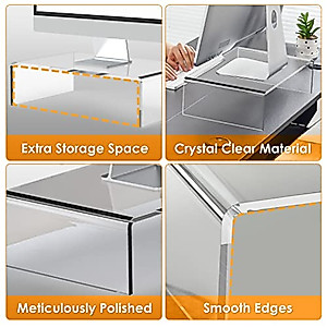 GOLDORCLE Acrylic Monitor Stand Riser Clear Computer Monitor Stand for Laptop PC Printer Computer Riser Acrylic Tray
