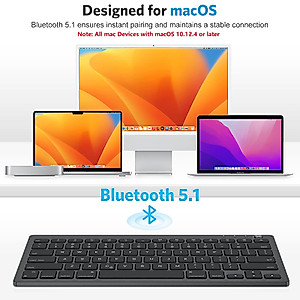 Emetok for Mac Keyboard [Aluminum Base, Rechargeable], Ultra Slim Bluetooth 5.1 Keyboard with [Upgraded Scissor Keys] Customized for MacBook Air/Pro, iMac, iMac Pro, Mac Mini/Pro, Silver