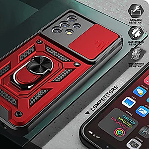 Dretal Samsung A23 Case, Galaxy A23 5G Case with Stand Kickstand Ring and Camera Cover with Tempered Glass Screen Protector, Military Grade Shockproof Protective Cover for A23 (TC-Red