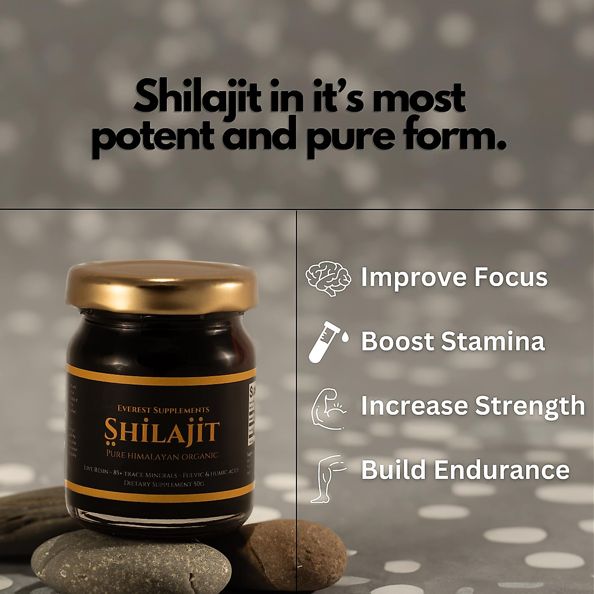 Pure Himalayan Organic Shilajit Resin - Gold Grade 500 mg Maximum Potency Natural Shilajit Resin with 85 Trace Minerals & Fulvic and Humic Acid for Energy Immune Support, 30 Grams