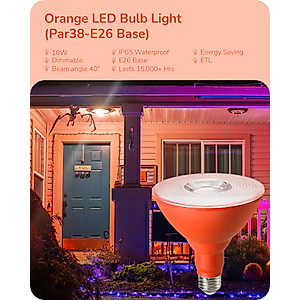 EDISHINE Christmas PAR38 Orange LED Flood Light Bulbs Outdoor, Dimmable Orange LED Light Bulb, 18W(120W Equivalent), Orange Flood Lights Bulb for Christmas Decorations, E26 Base, ETL Listed, 4 Pack