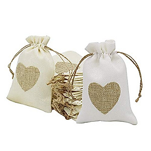 HRX Package Small Burlap Heart Gift Bags with Drawstring, 20pcs Jute Cloth Favor Pouches for Wedding Shower Party Christmas Valentine's Day DIY Craft (3.9 x 5.7 inches)
