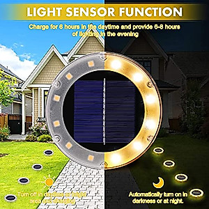 RobinEllis Garden Lights,Solar Ground Lights Outdoor(4 Packs Warm White), New Structural Design Outdoor Solar Lights with 12 LEDs