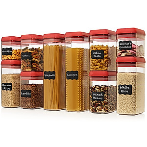 Airtight Food Storage Containers For Kitchen Organization 10 Pc - Food Canisters with Durable Lids, Labels & Marker - BPA Free For Pantry Organization & Storage: Cereal, Flour & Sugar Containers