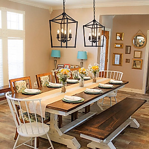 GZJunYo 4-Light Black Farmhouse Chandelier Light Fixture Iron Lantern Pendant Light Metal Cage Kitchen Hanging Light Fixtures for Kitchen Island, Dining Room, Entryway, Foyer, Hallway