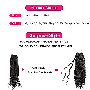 7 Packs 18 Inch Bohemian Goddess Box Braids Crochet Hair for Black Women (18 Inch, 1B#)