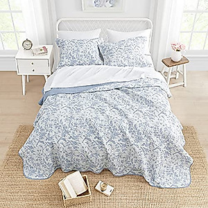Laura Ashley Home - King Size Quilt Set, Cotton Reversible Bedding, Lightweight Home Decor for All Seasons (Amberley Blue, King)