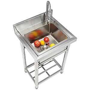 VEVOR Stainless Steel Utility Sink, 1 Compartment Free Standing Small Sink Include Faucet & legs, 16 x 13 x 8.7 in Commercial Single Bowl Sinks for Garage, Restaurant, Kitchen, Laundry, NSF Certified