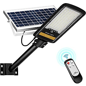 Juyace 80W Solar Street Lights Outdoor 84 LEDs 1600LM 6500K Auto/Manual Dusk to Dawn Solar Lights Outdoor Waterproof IP67, for Yard Garden Street, etc.