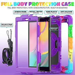 ausleben 2019 Case for Samsung Galaxy Tab A 8.0 inch case 2019,SM-T290/SM-T295.Full Body Protection Case with Built-in Screen Protector Pen Holder [360 Rotating Hand Strap] for T290 (Colourful)