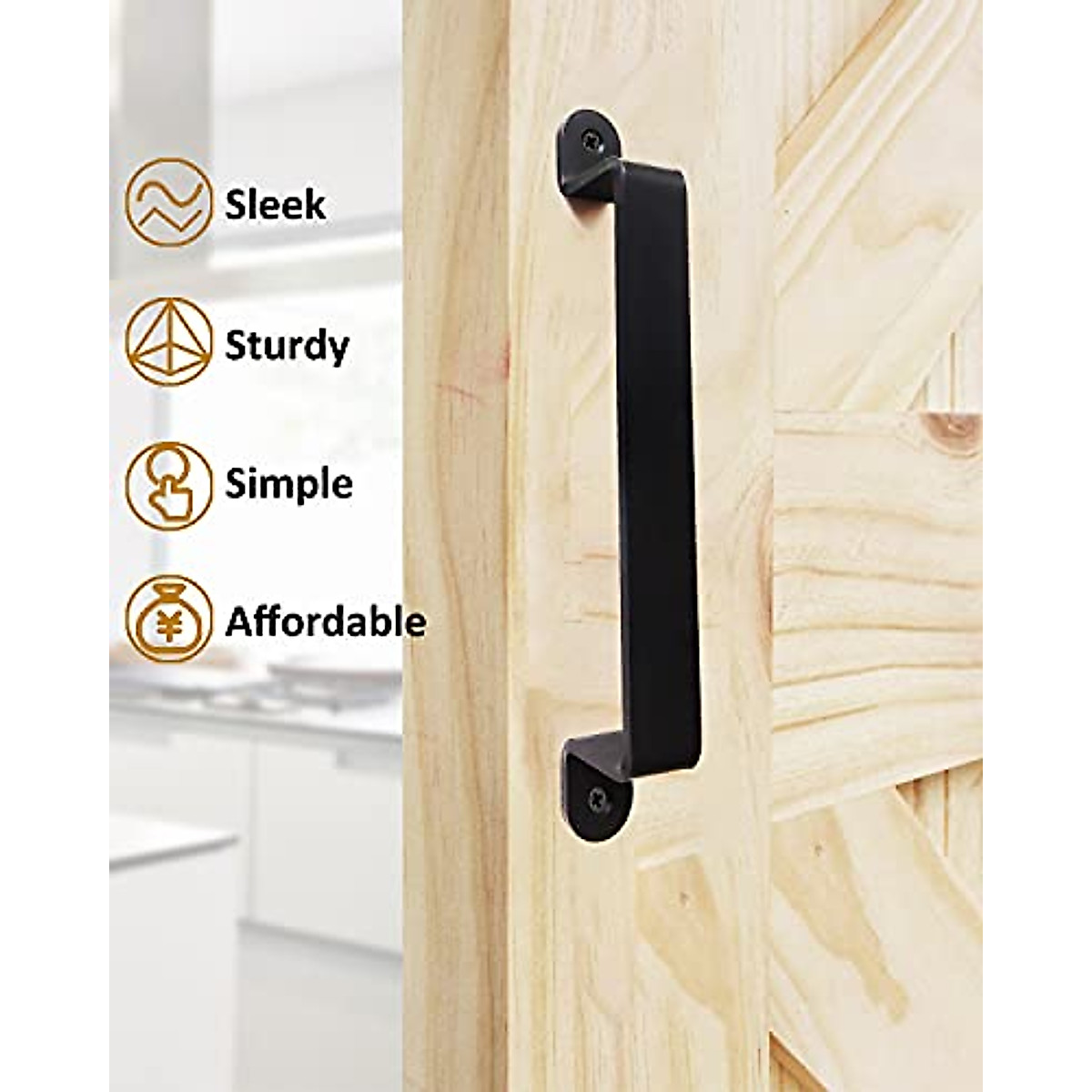 WIPHANY Barn Door Handle Black 10 inch Comfortable Handy Touch Gate Handles Long Solid Metal Door Pull for Sliding Barn Door Gate Cabinet Closet Drawer Garage Screws Included