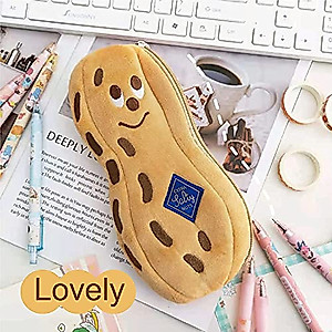 Cute Pencil Case with Zipper Peanut Shape Pencil Case Holder Plush Pencil Organizer Pen Pouch Stationary Bag for School Portable Cosmetic Bag Novelty Pencil Case 8.5x3.9in