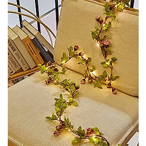 XLXX LED String Light Wedding Party Home Garden Bedroom Outdoor Indoor Wall Decorations(Solar String Lights) (Pink + Rose Red Vine Clause, 33 Feet)